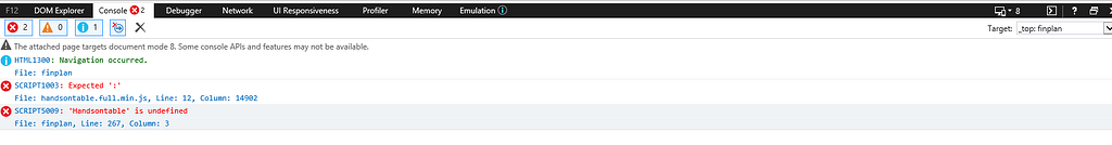 Problem with IE11 - JS error Expected ':' - Issues - Handsontable Forum