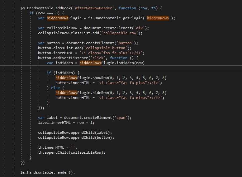 Callapsing Row - Questions - Handsontable Forum